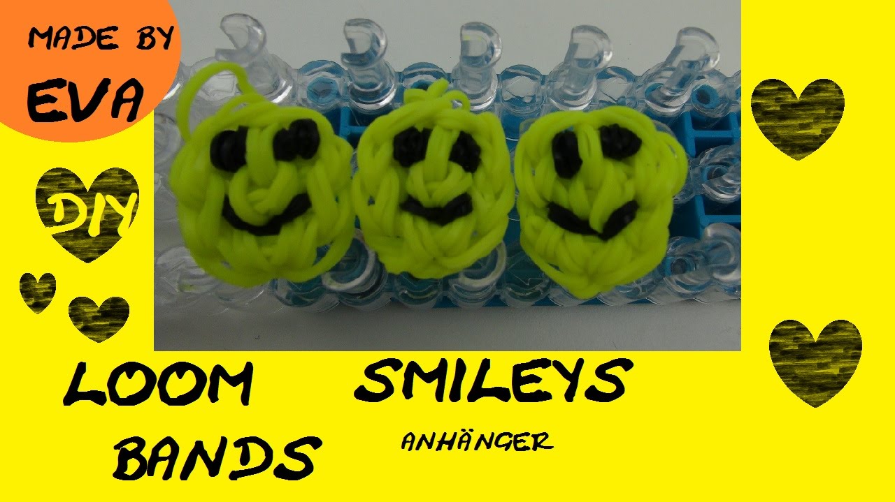 DIY Loom Bands Smiley Anhänger auf Loom Board Anleitung deutsch Rainbow ...