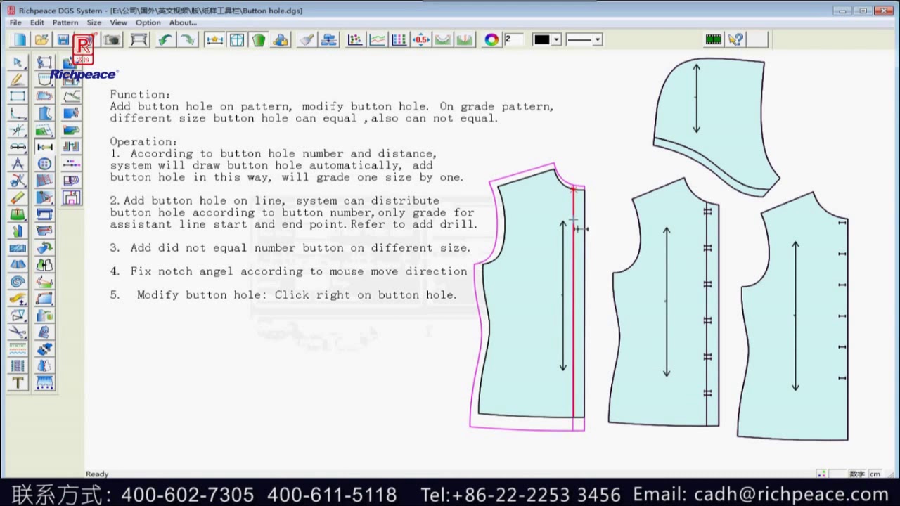 How to Design Button Hole in Richpeace Garment CAD Software - YouTube