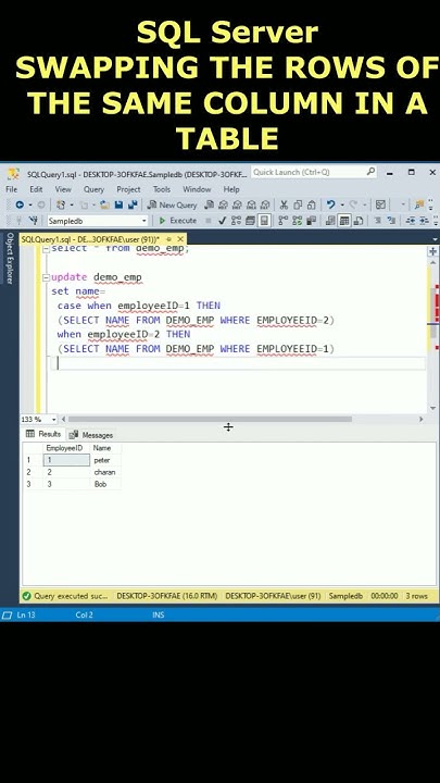 Swapping the row values of the same column in a table #sqlserver - YouTube