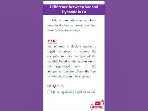 Difference between Var and Dynamic in c# #csharp #csharpinterviewquestions #interview - YouTube