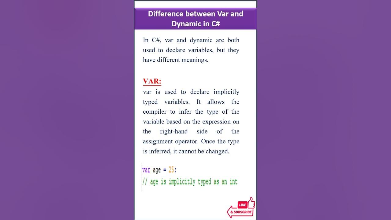 Difference Between Var And Dynamic In C Csharp Csharpinterviewquestions Interview Youtube