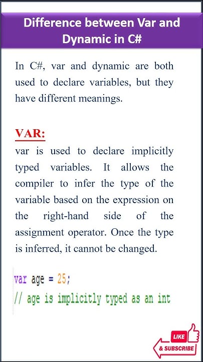 Difference between Var and Dynamic in c# #csharp #csharpinterviewquestions #interview - YouTube