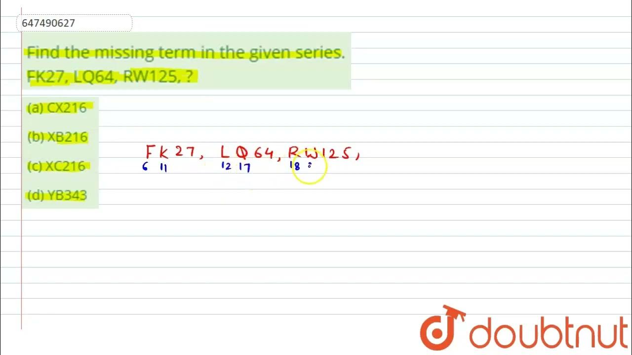 Find the missing term in the given series. FK27, LQ64, RW125, ? | CLASS 14 | Practice Set 13 | R ...