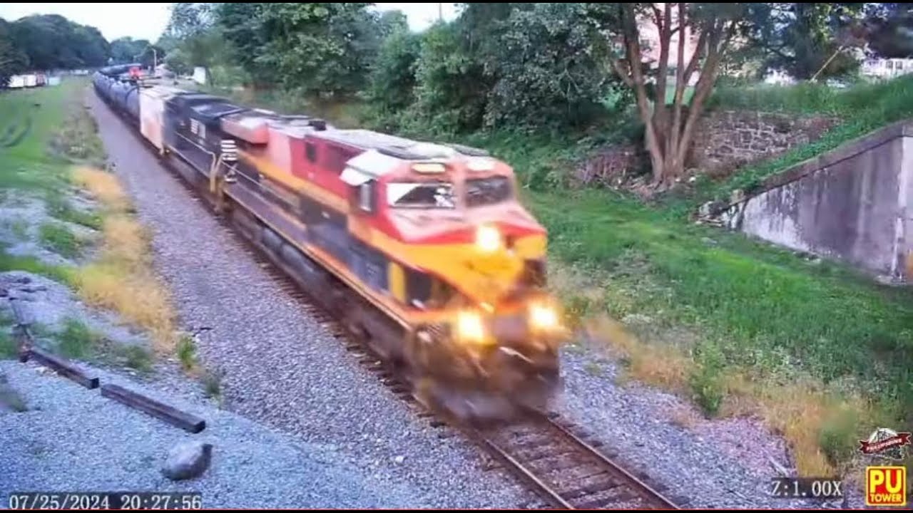 Westbound 65K with KCSM 4755 leading past PU Tower 7/25/24 - YouTube