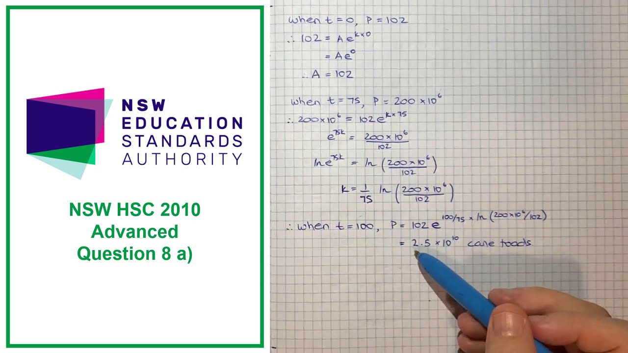 How to answer Q8 a) of the 2010 HSC Mathematics Advanced exam - YouTube
