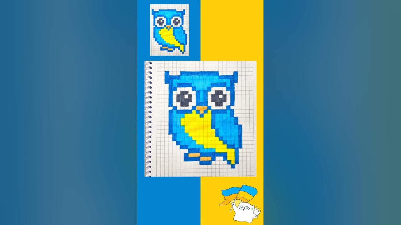 💙Як намалювати жовто блакитну сову по клітинках How To Draw A Yellow