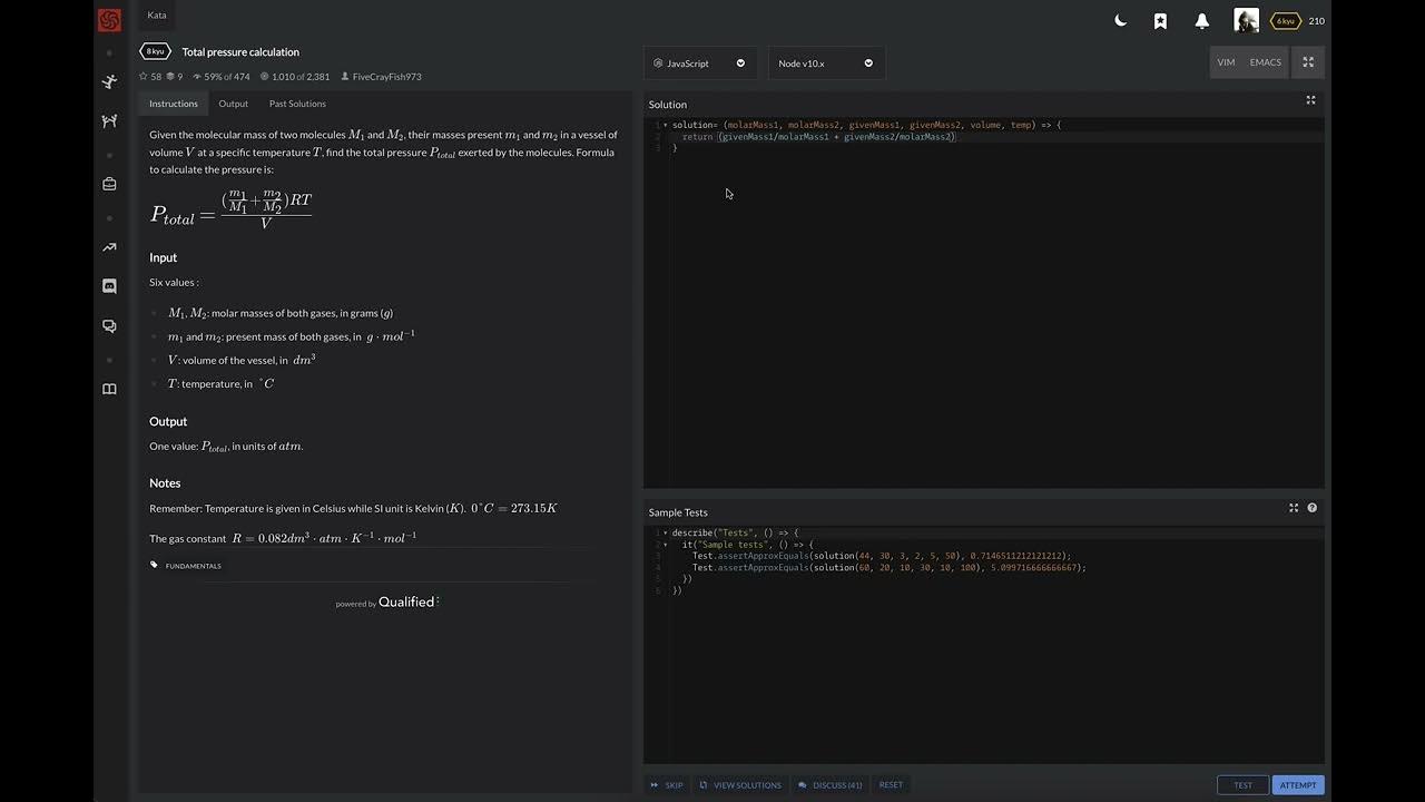 Codewars JS Solution - Total pressure calculation - 8kyu - YouTube