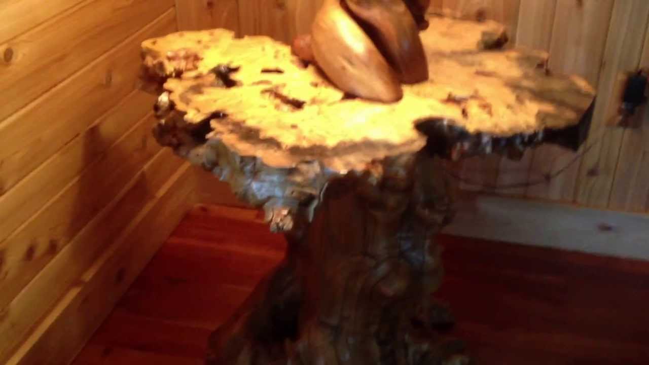 Buckeye Burl Rustic table top and Maple Burl Base - YouTube