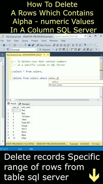 Delete Rows Contain Alpha Numbers In A Specific Column #sqlserver - YouTube