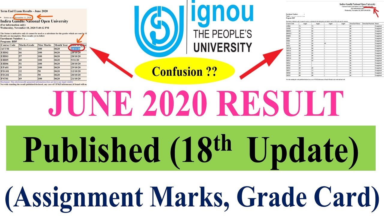 IGNOU JUNE 2020 EXAM RESULT 18th UPDATE | Revaluation Result ...