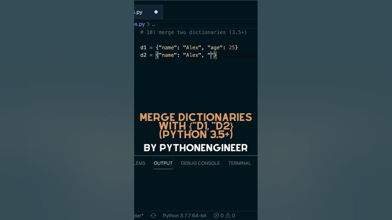Merge dictionaries with {**d1, **d2} (Python 3.5+) - YouTube