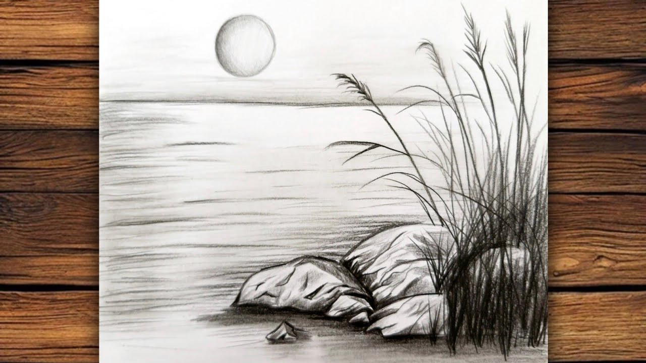 Easy Sunset Landscape Drawing with Pencil | Step-by-Step for Beginners ...