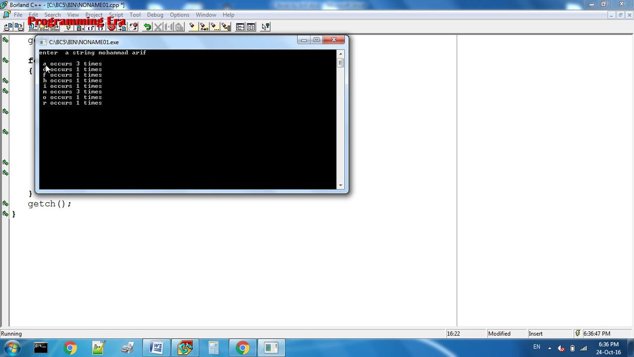 Frequency Of Each Chracter In A String By C Programming Youtube