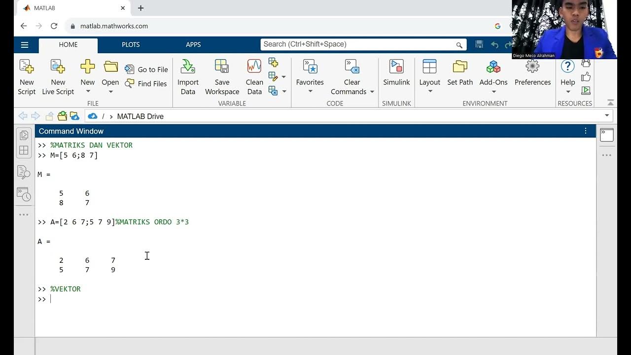 pengenalan matriks,vektor,dan skalar menggunakan Matlab - YouTube