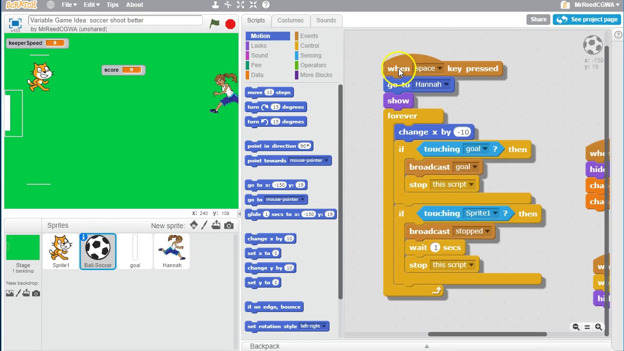 Scratch: Variable Game Examples (Projectile) - YouTube
