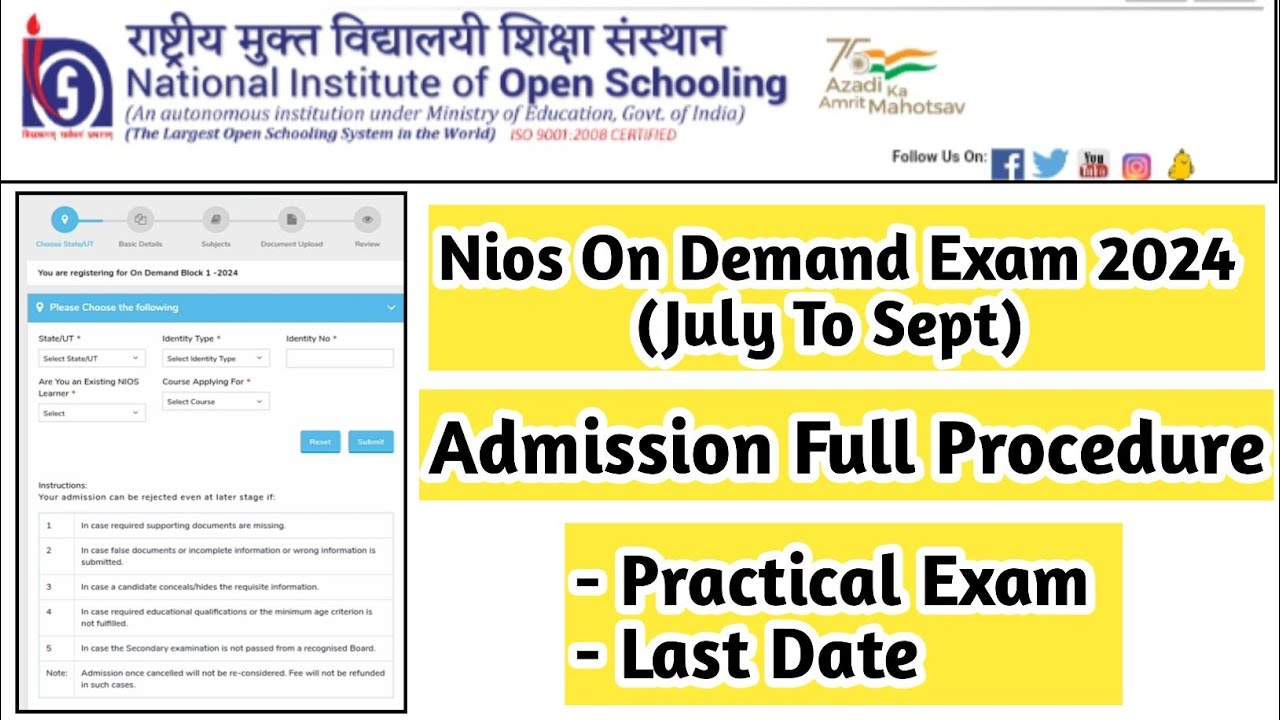 Nios Ode 2024 Admission July To September Full Procedure | Task Is ...