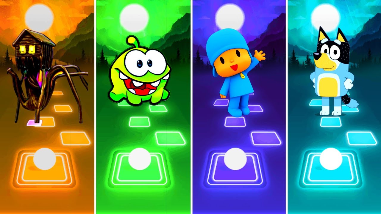 Spider House Head 🆚 Green Om Nom 🆚 Pocoyo 🆚 Bluey Bingo Cartoon Tiles