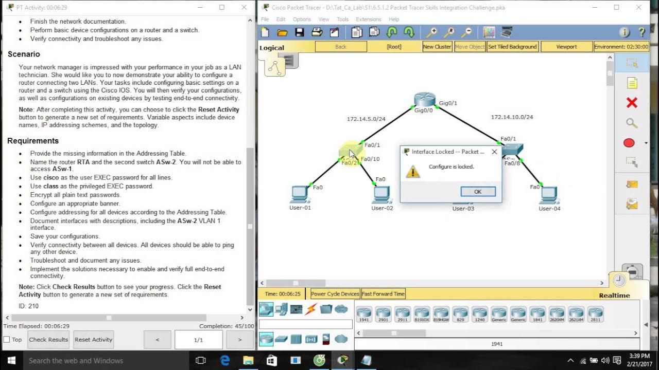 [CCNA S1] 6.5.1.2 Packet Tracer Skills Integration Challenge. - YouTube