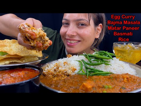 Eating Spicy🔥 Rajma Masala, Matar Paneer, Egg Curry, Basmati Rice, Chilli| Indian Food Mukbang Asmr