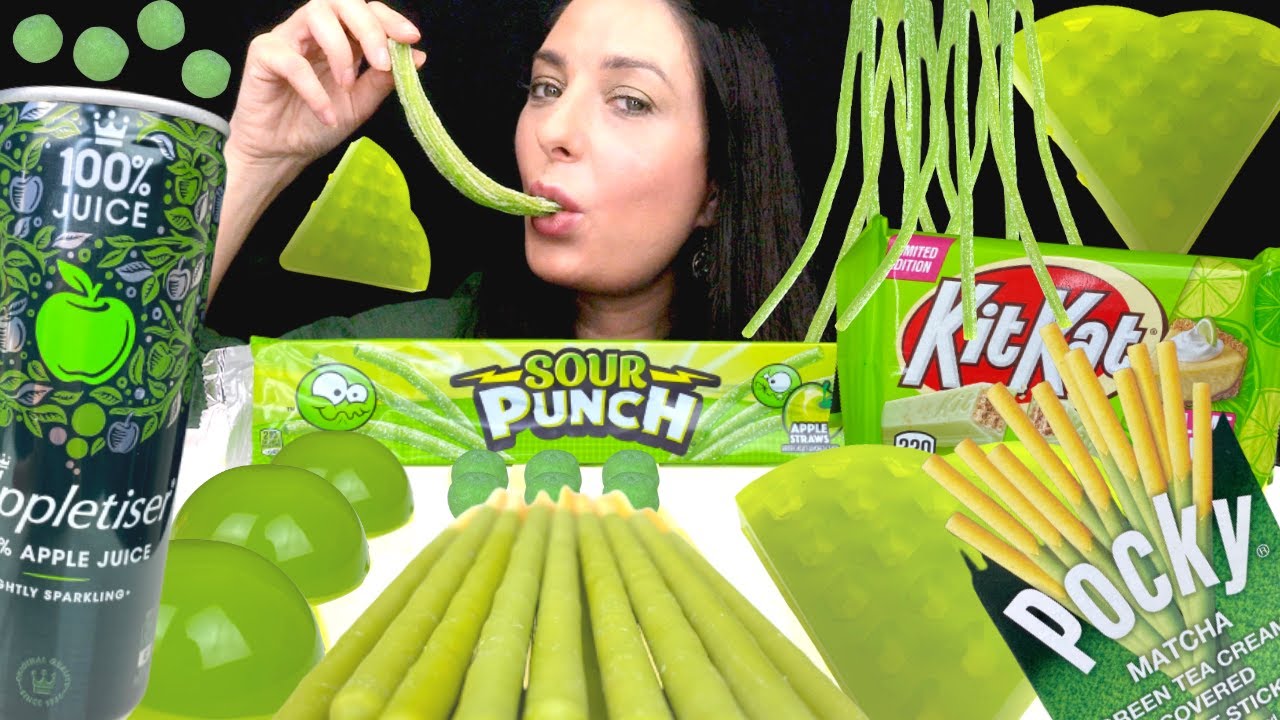 ASMR, GREEN FOOD, MATCHA POCKY, KEY LIME PIE KIT KAT, SOUR PUNCH, APPLE ...