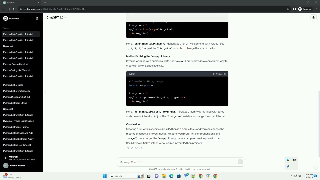 Python Create List With Size YouTube Python Create List With Size YouTube