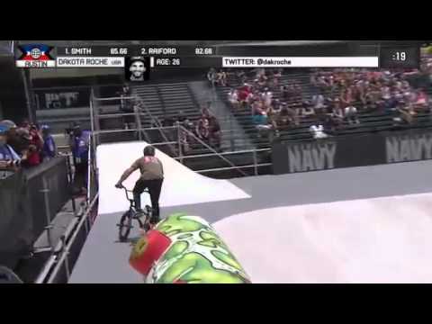 Dakota Roche X Games Austin 2014 scores a 89 33 in Run 1 in BMX Street ...