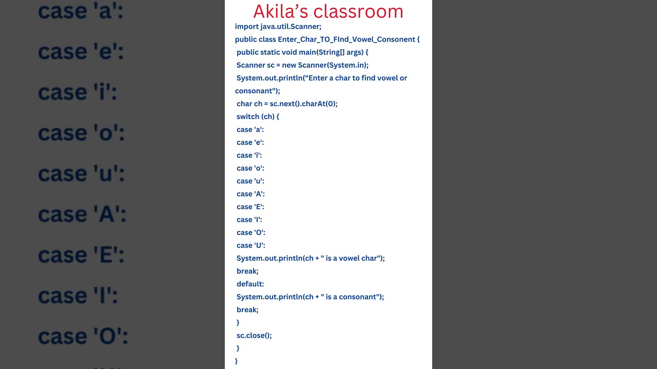 How Do You Check If A Char Is A Vowel Or Consonant In Java Java How Do You Check If A Char Is A Vowel Or Consonant In Java Java