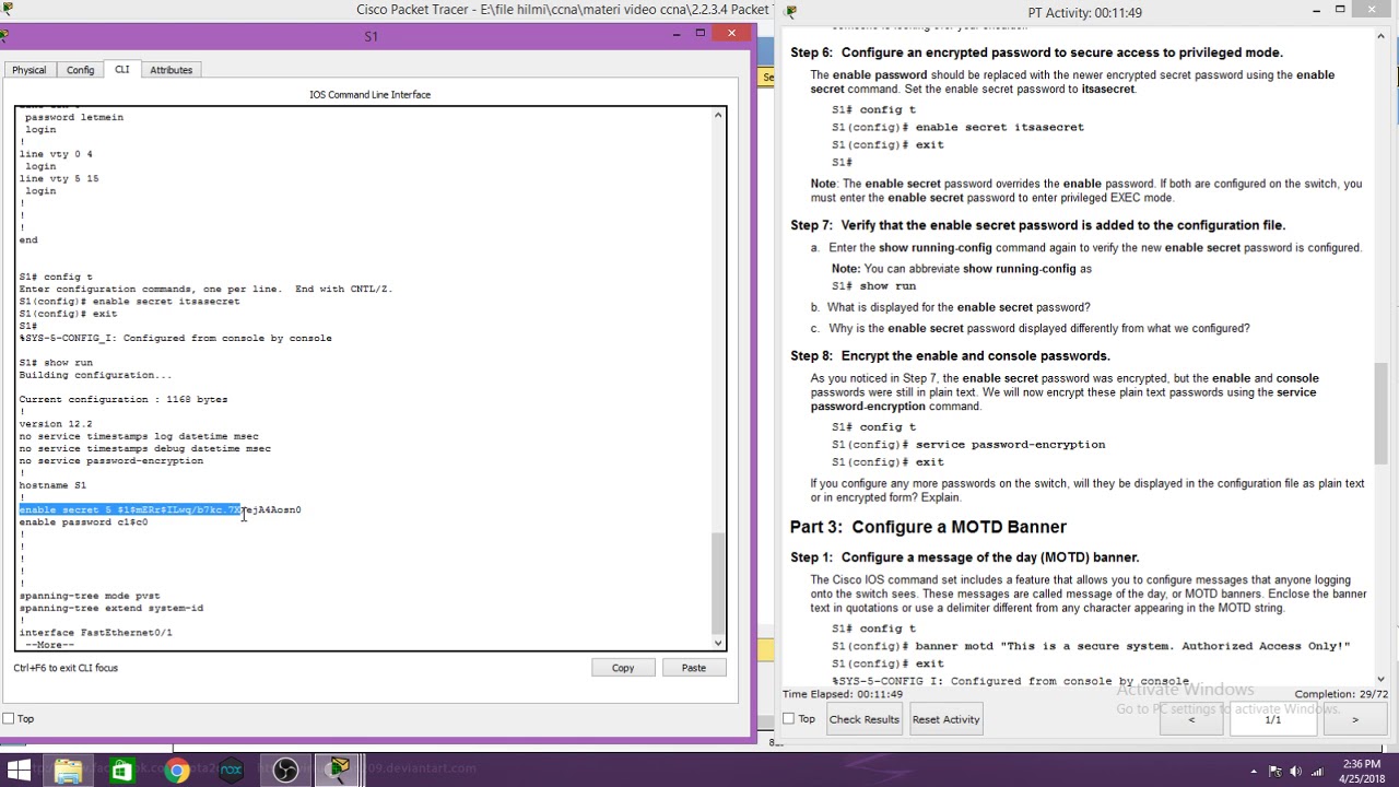 2 2 3 4 Packet Tracer Configuring Initial Switch Settings Youtube