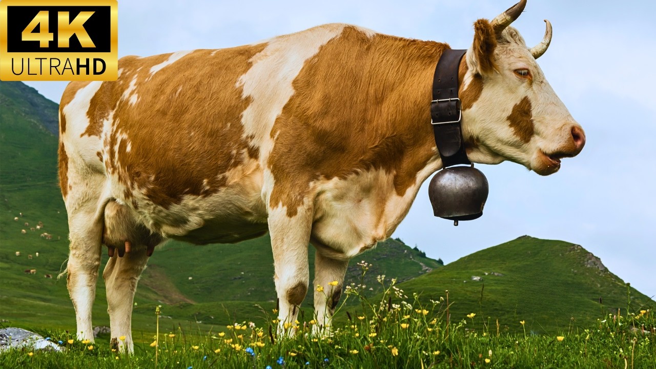 Relax with 4K Cows in a Lush Meadow Nature Sound - YouTube
