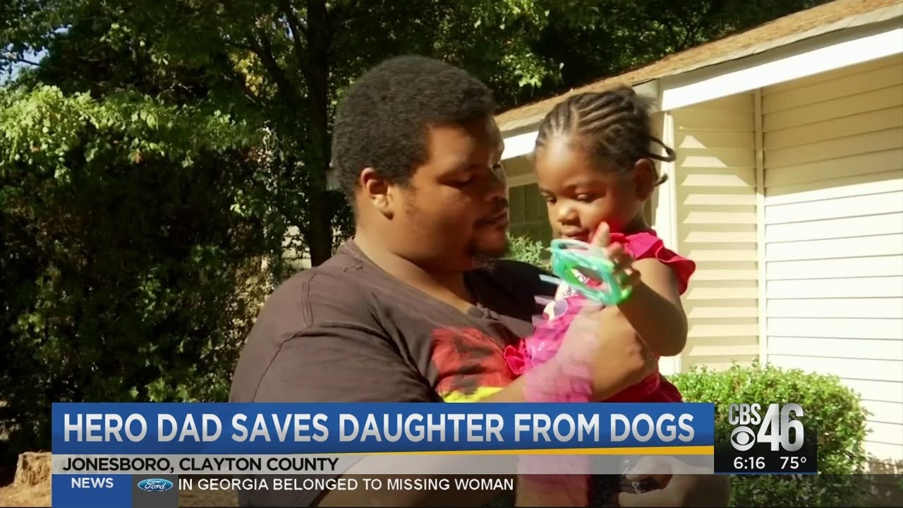 Hero dad saves daughter from dogs - YouTube