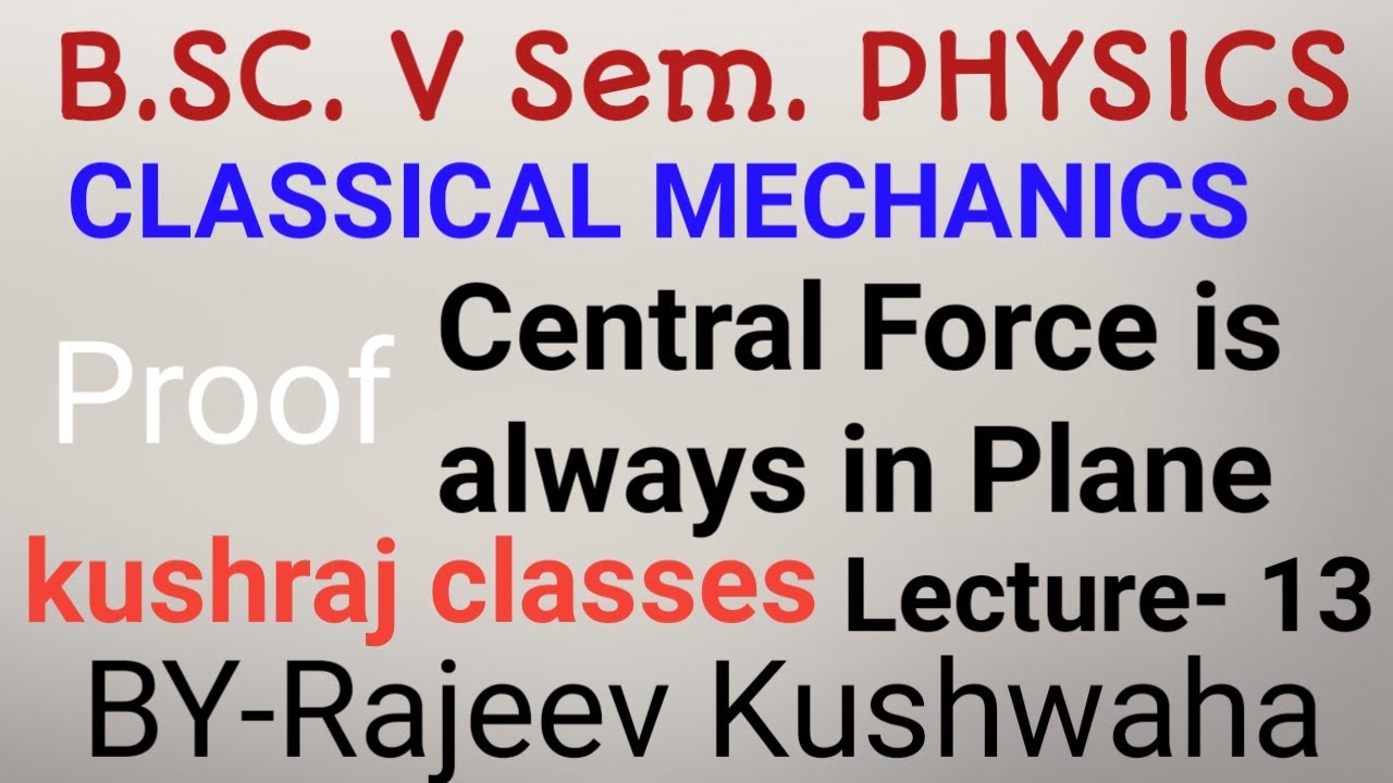 #L-14#B.SC.V Sem. PHYSICS# Proof# Central Force is always in a Plane# ...