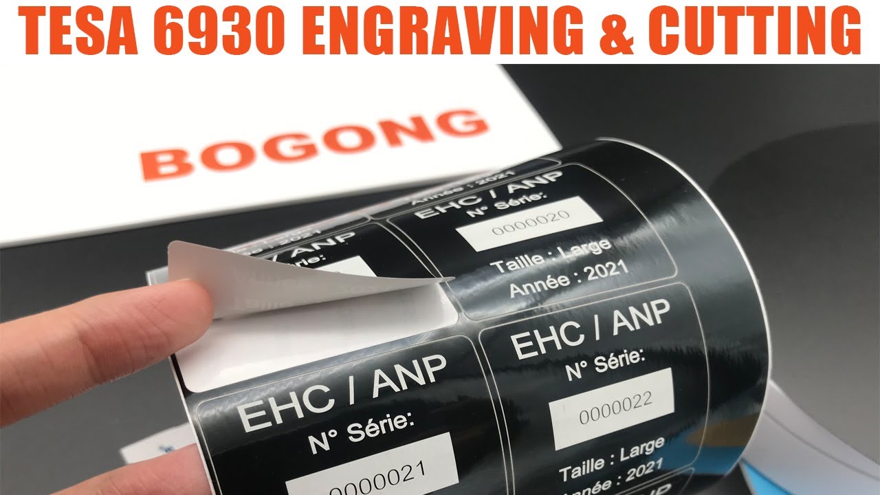 Tesa 6930 label engraving and cutting by fiber laser engraving machine ...