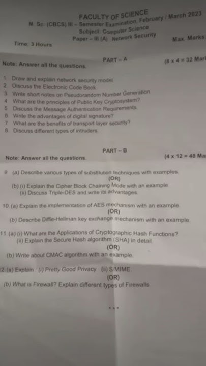 OU MSC(CS) SEM-III NETWORK SECURITY QUESTION PAPER 2023 - YouTube