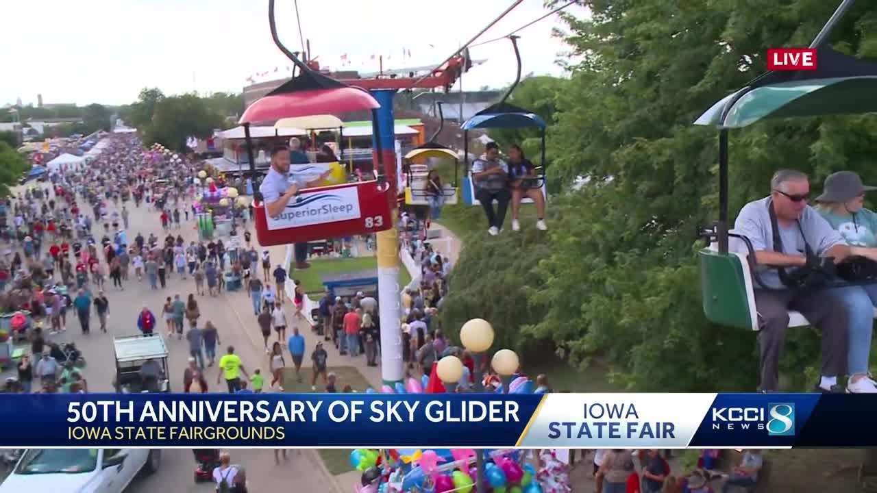 KCCI's Beau Bowman rides the State Fair Sky Glider to celebrate its ...