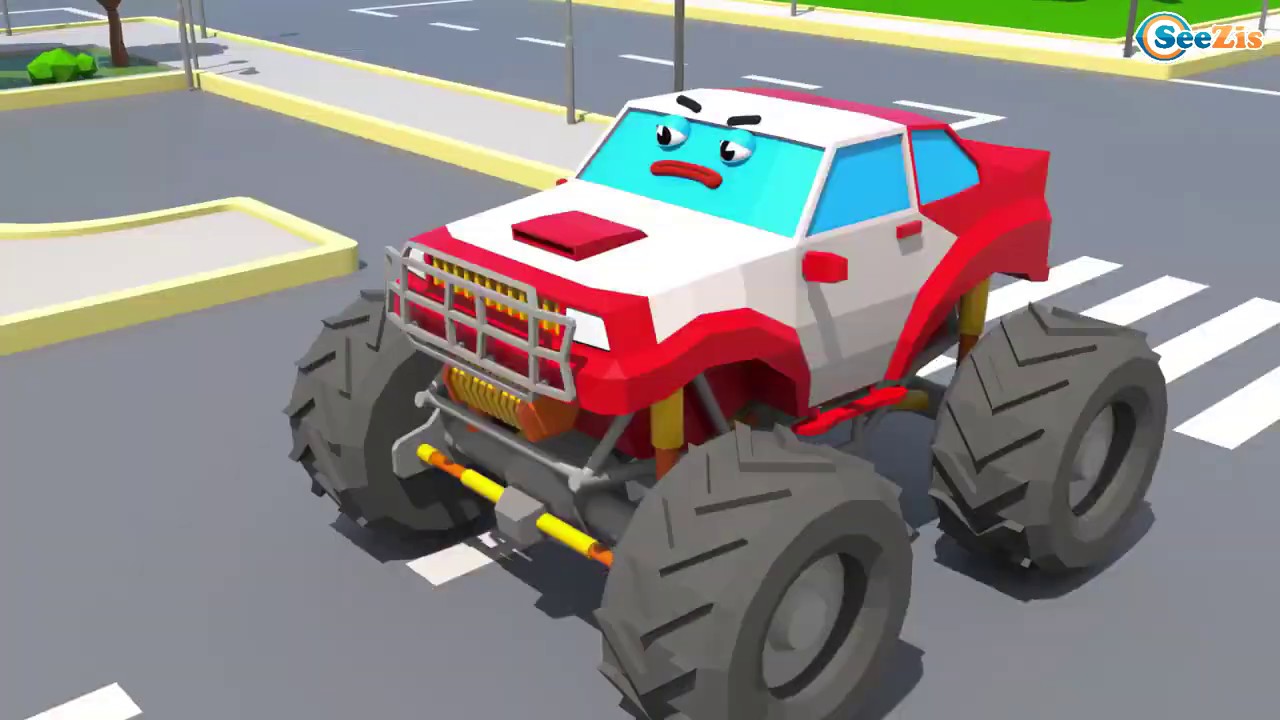 Police Car Chases Monster Truck Cars Town Cartoons for Kids - YouTube