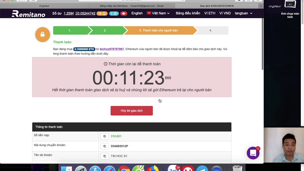 hướng dẫn mua ETH ở giao diện REMITANO mới nhất chuyển vào ví CRYPTAUR 07/03/2019 - YouTube