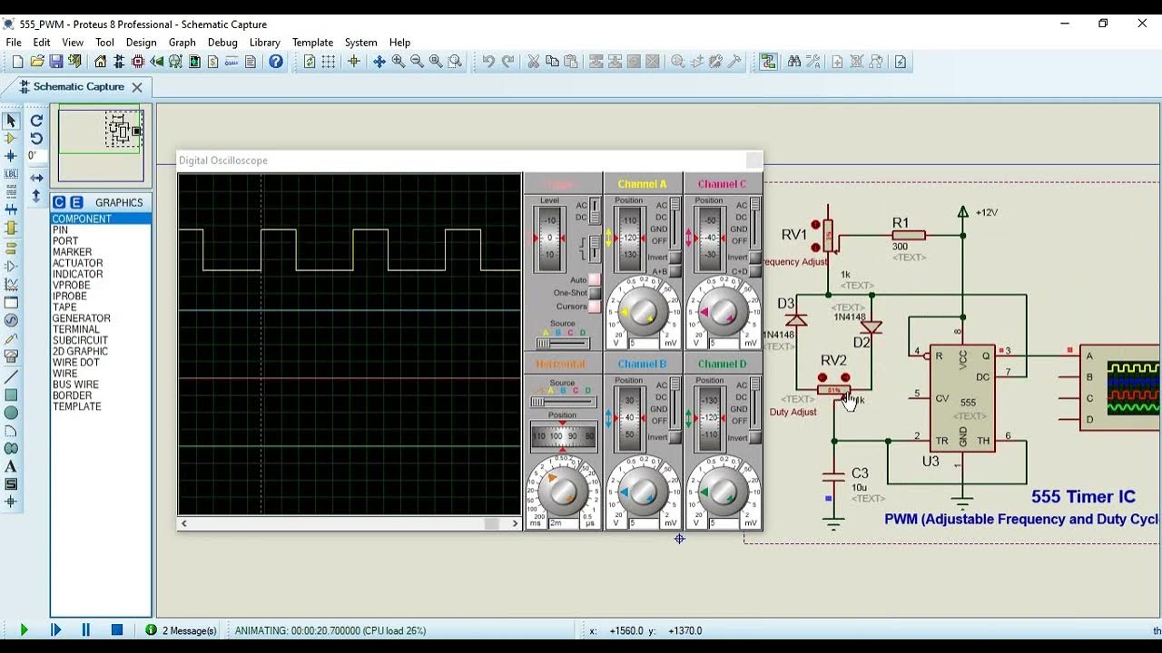 555 Pwm Variable Freq And Duty Proteus Simulation Youtube