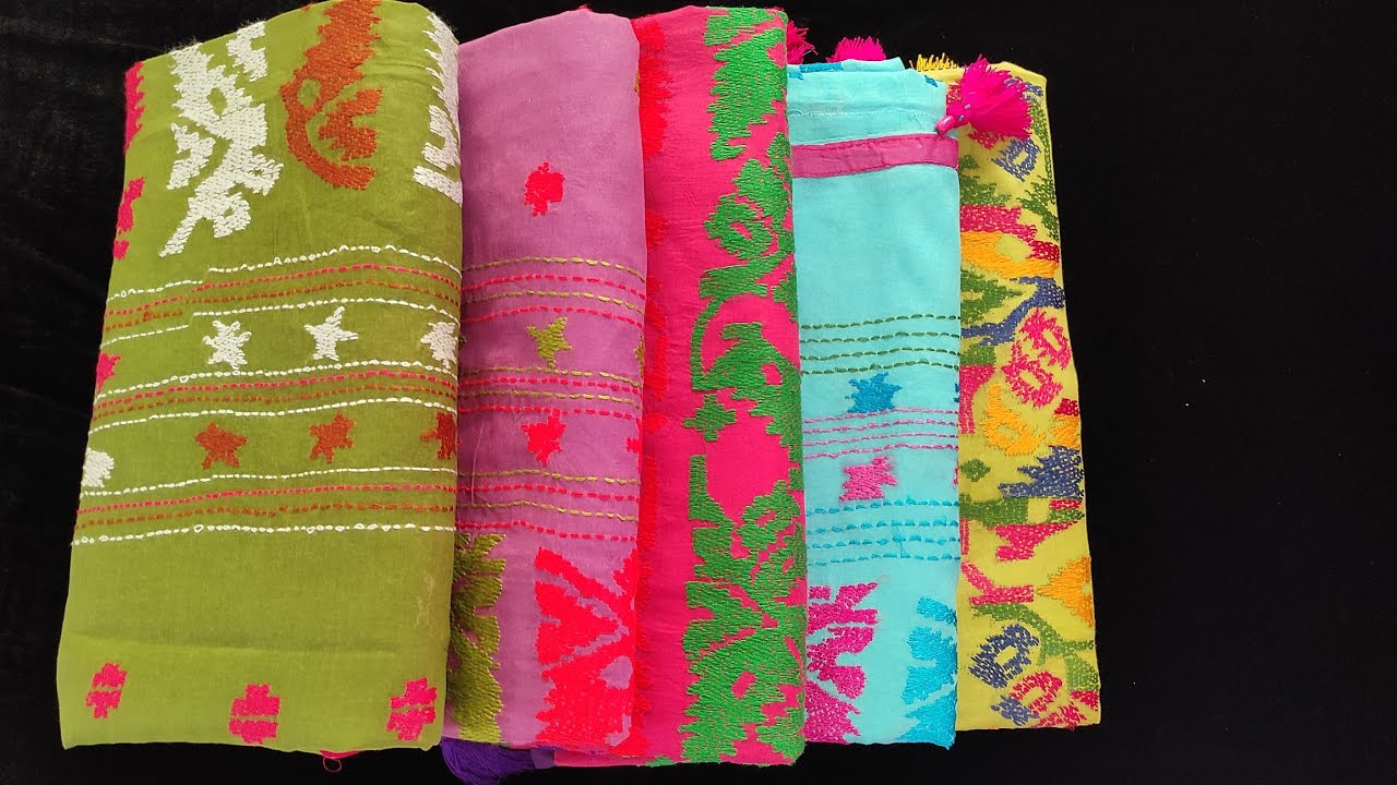 Hater Kajer Saree design | Kantha Stitch Saree | Josshore Hand Made ...