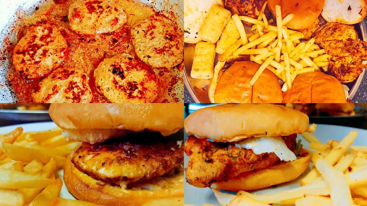 chicken steak burger | grill burger | chicken patties burger recipe ...