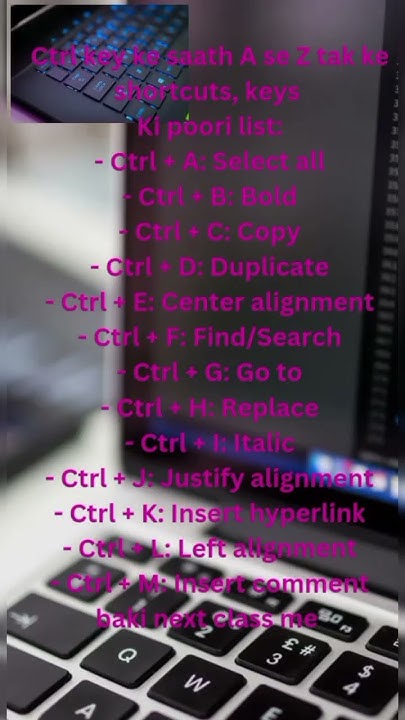 1* computer shortcuts keys Ctrl key ke sath A to Z tak - YouTube