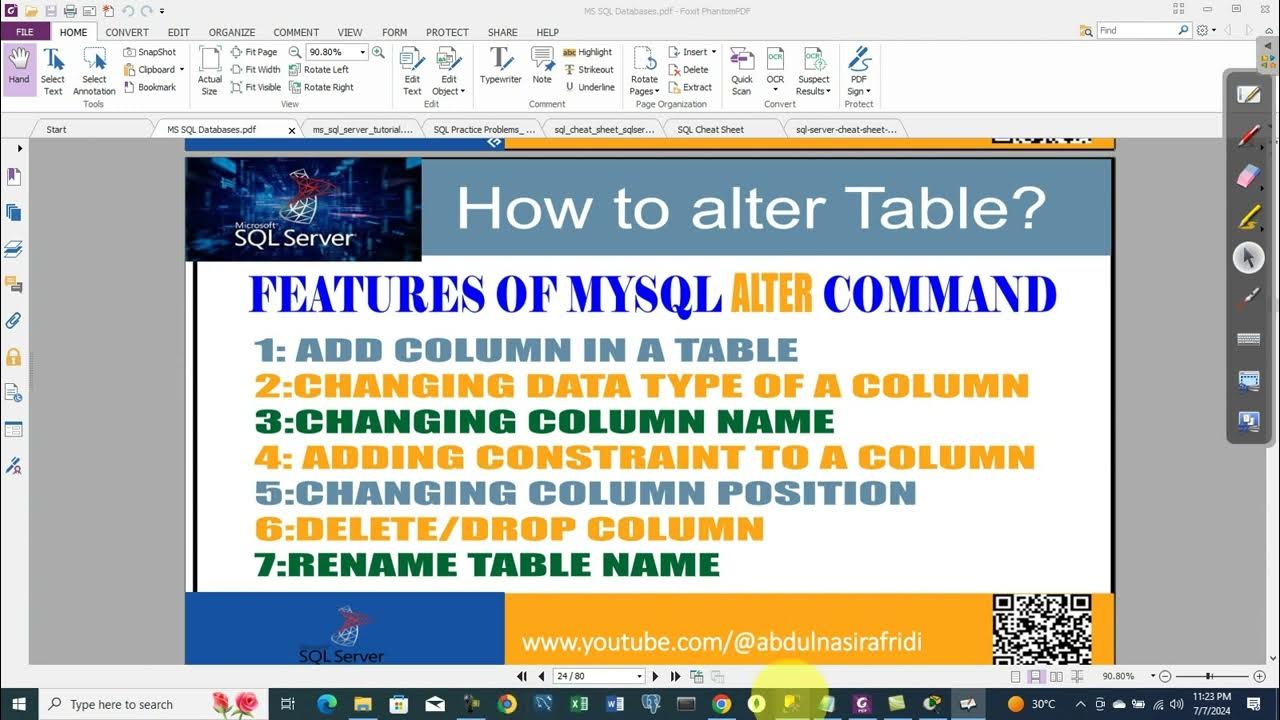 MS SQL Server | DDL alter command add column drop column to table in [Pashto] - YouTube