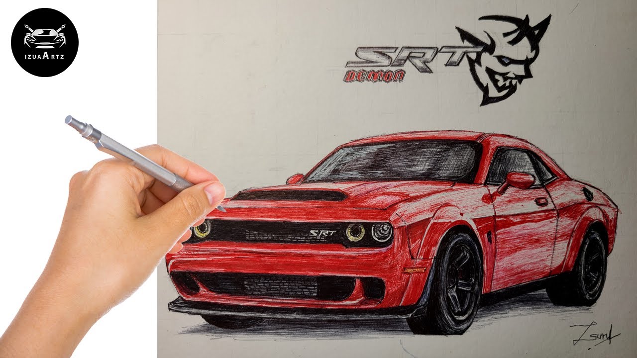 Drawing Dodge Challenger SRT Demon 170 using pen | How to draw a Dodge ...