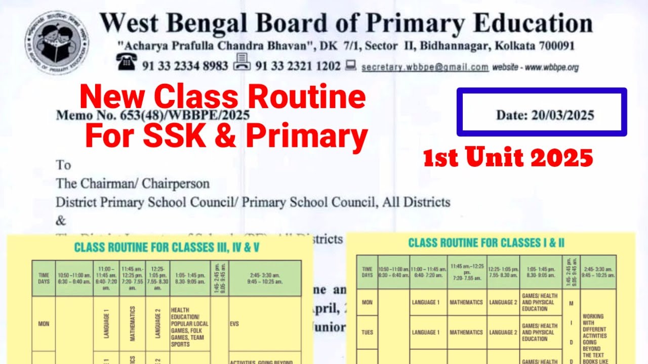 SSK & Primary New Class Routine 2025 & 1st Unit Test 2025 Schedule from ...