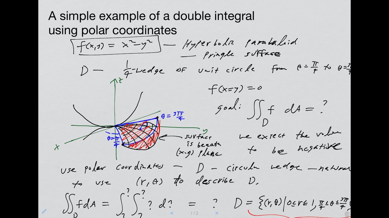 A simple example of double integral using polar coordinates - YouTube