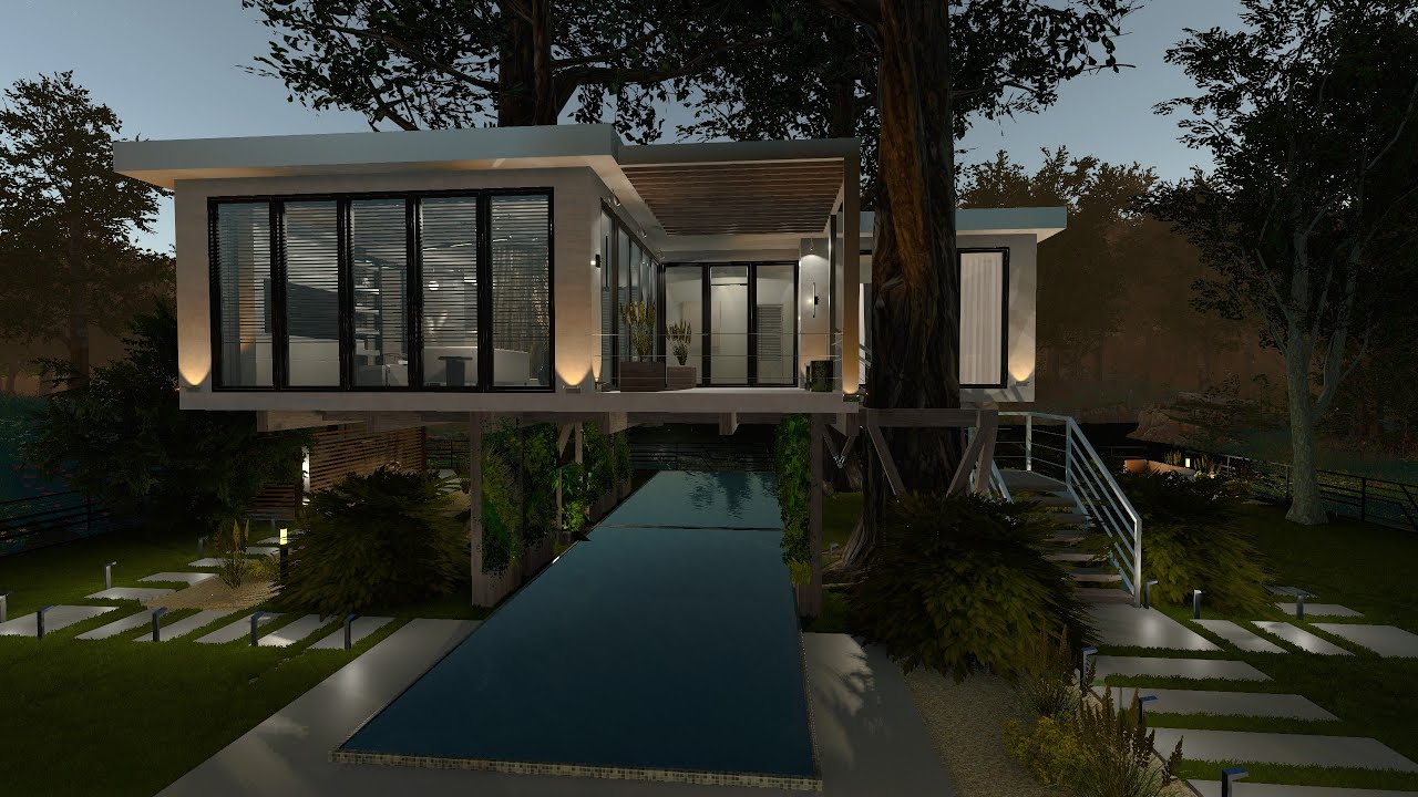 HOUSE FLIPPER The Summer House into Glass Tree House Walkthrough - YouTube