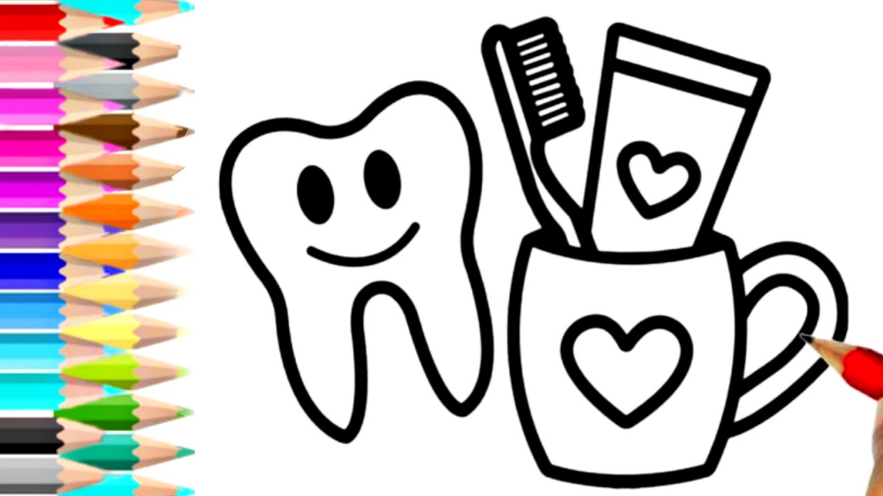 How to Draw Teeth and Toothbrush | Toothbrush Drawing, Coloring ...