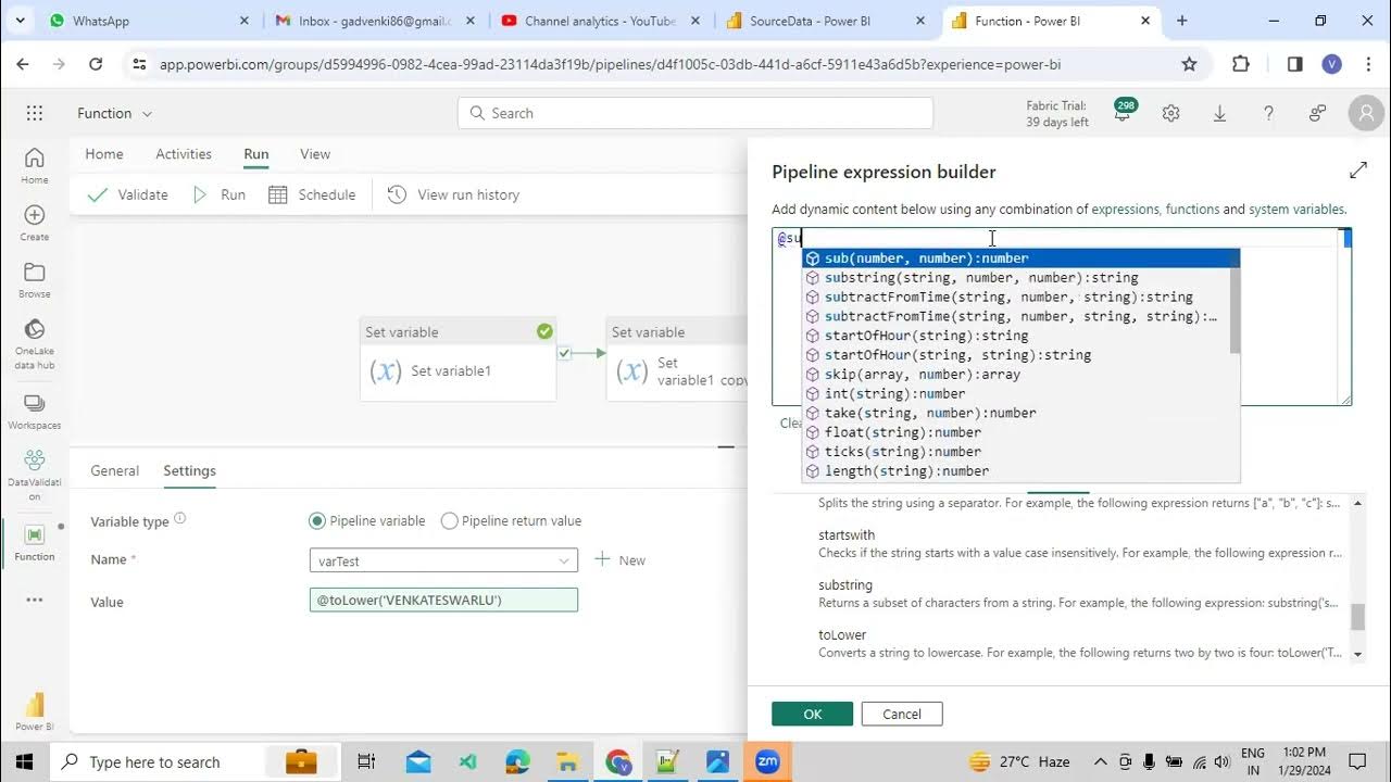 Understand about String Functions Part 1 using Data Pipelines in Microsoft Fabric in Telugu ...