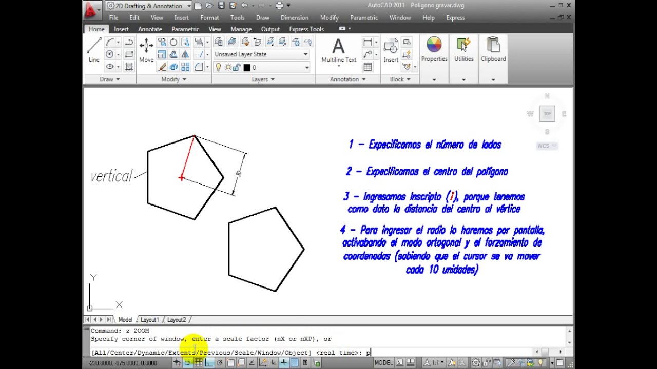 Diseño Asistido - Curso de Autocad - Comando Polígono 2da. parte - YouTube