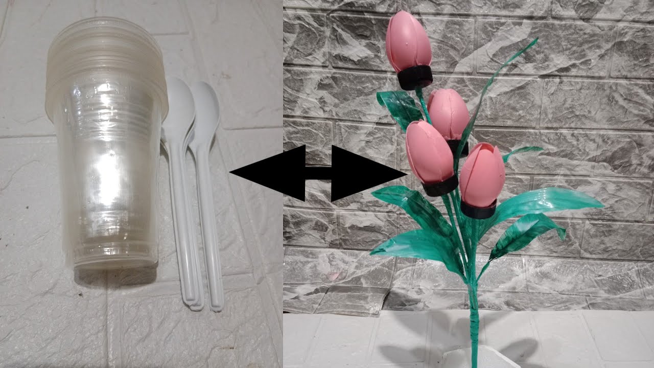 Diy Tulip flower/ Tulip flower made from Plastic Spoon & disposable Cup ...