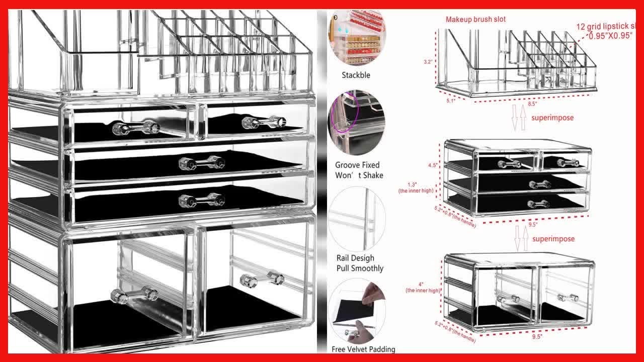 Cq acrylic Makeup Organizer Skin Care Large Clear Cosmetic Display ...